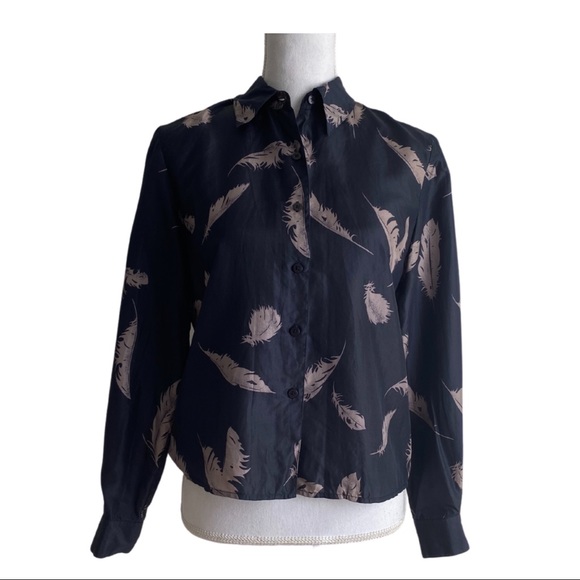 VIA SETA | Tops | Via Seta Feather Print Silk Button Down Shirt | Poshmark